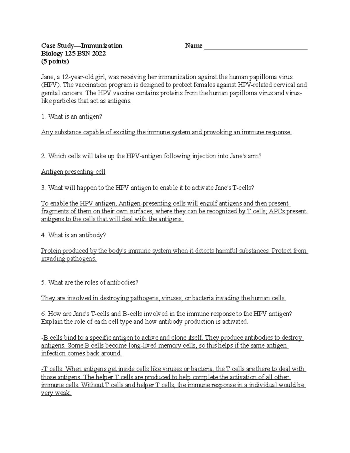 Case Study-Immunization- Biology 125 - Case Study—ImmunizationName