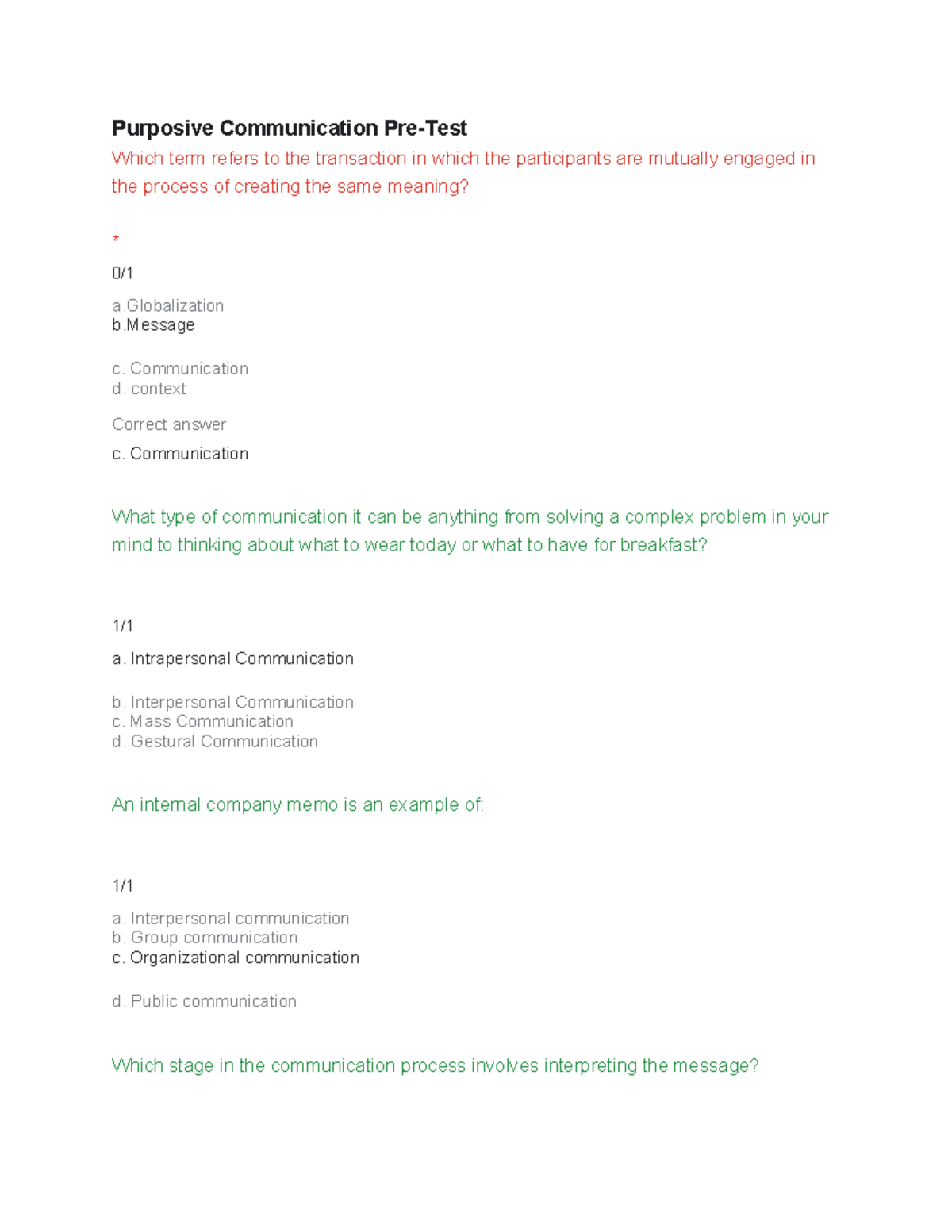 Purposive Communication Pre-Test - Communication d. context Correct ...