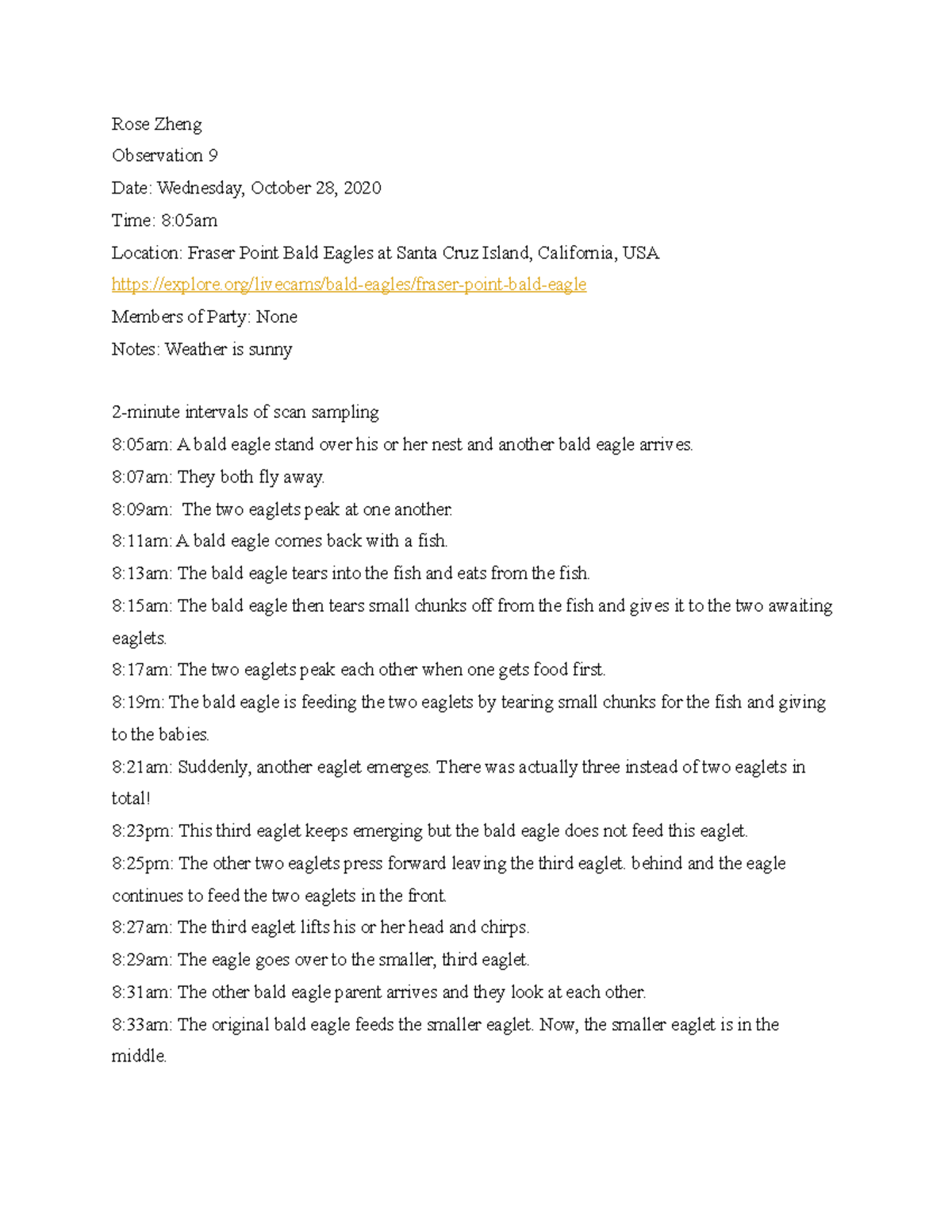 Animal Behavior Observation 9 - Rose Zheng Observation 9 Date ...