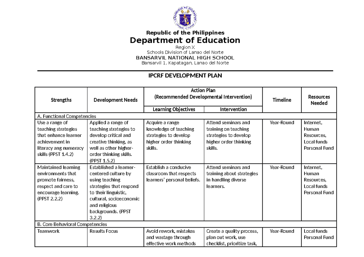 IMEE- Ipcrf- Development-PLAN - Republic of the Philippines Department ...
