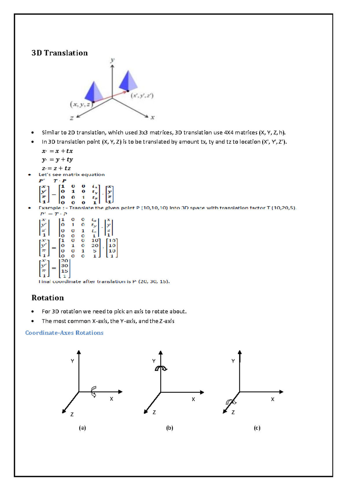 CG-unit-4 - lectures notes in detail - Y X 3D Translation Similar to 2D ...