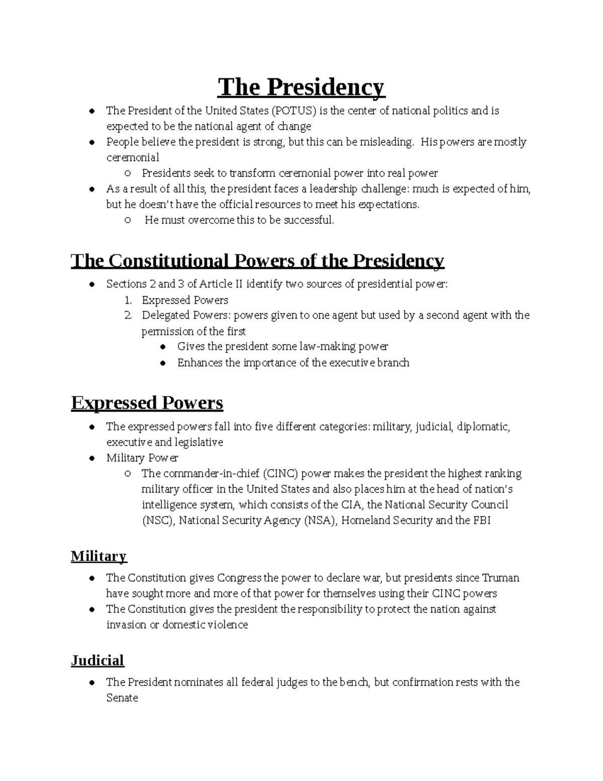 The Powers and Challenges of the Presidency - Studocu