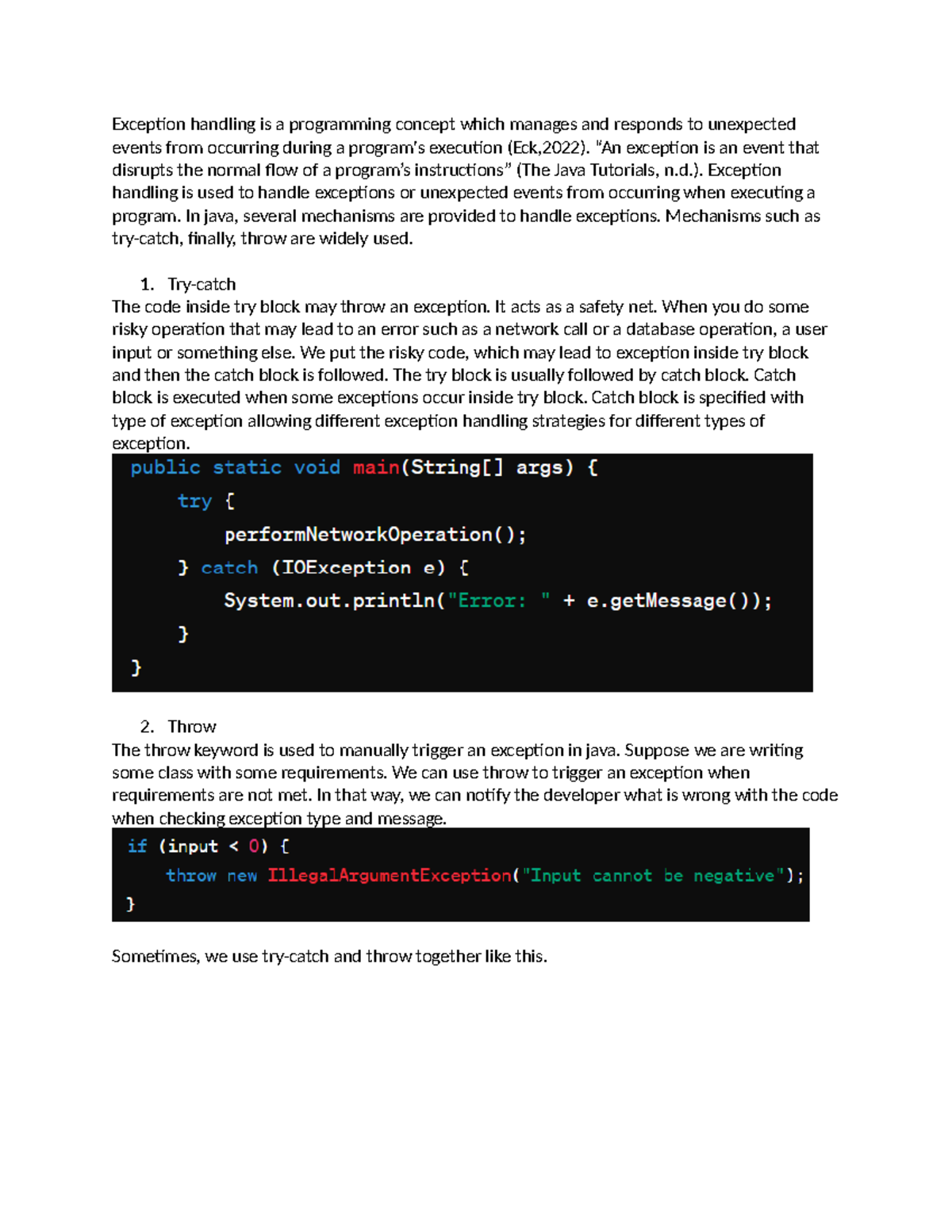 CS 1103 Discussion Forum Unit 1 (T3) - Exception handling is a programming concept which manages ...