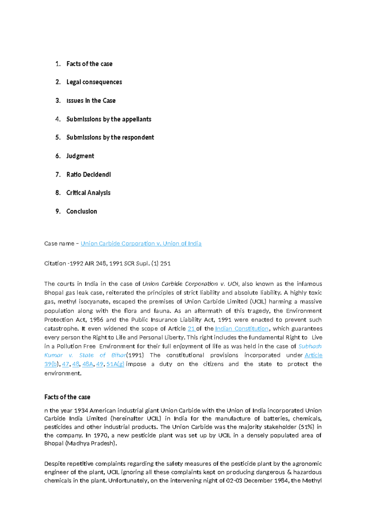 Case comment - Facts of the case Legal consequences Issues in the Case ...