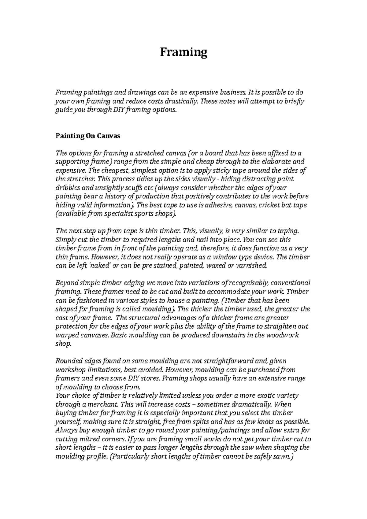 Framing Technical Notes - Framing Framing paintings and drawings can be ...