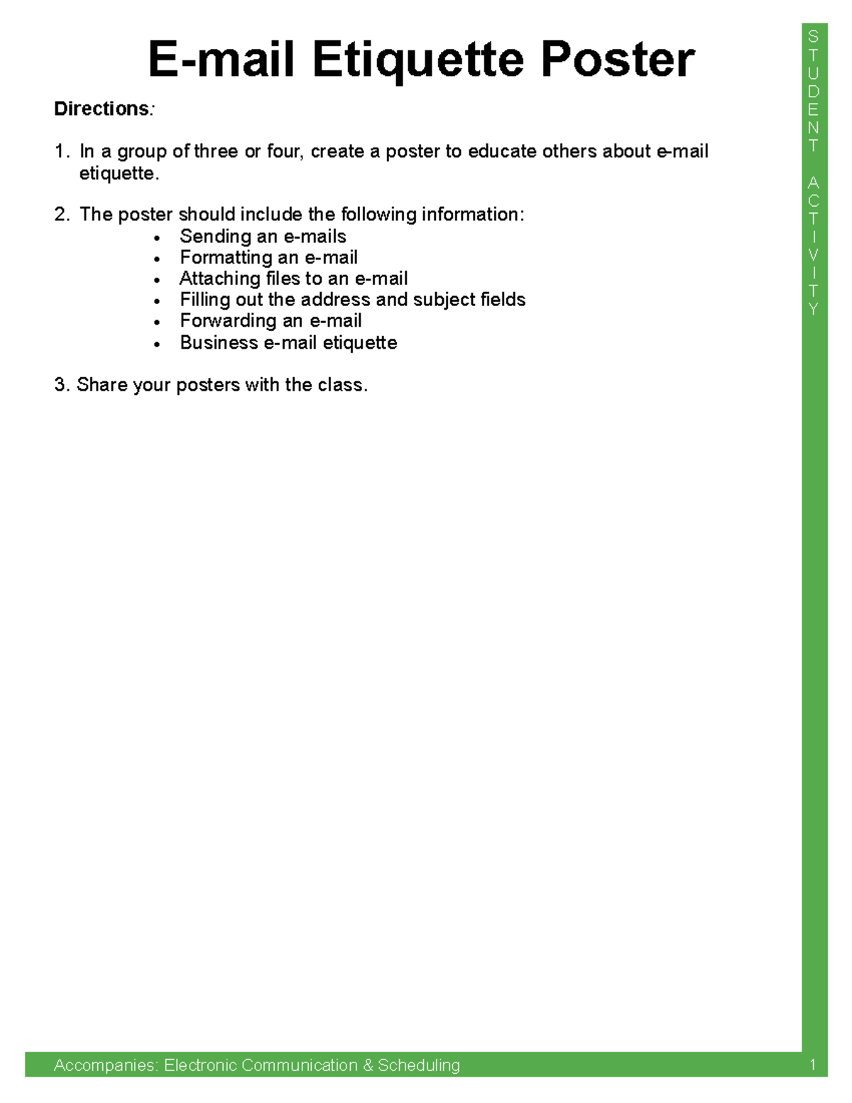 Activity - E-mail Etiquette Poster - S T U D E N T A C T I V I T Y ...