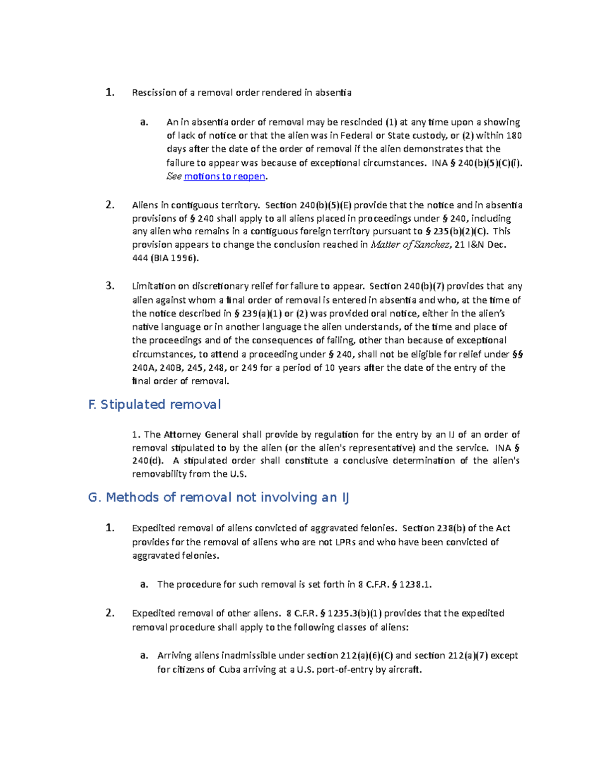 Immigration law m15 - 1. Rescission of a removal order rendered in ...