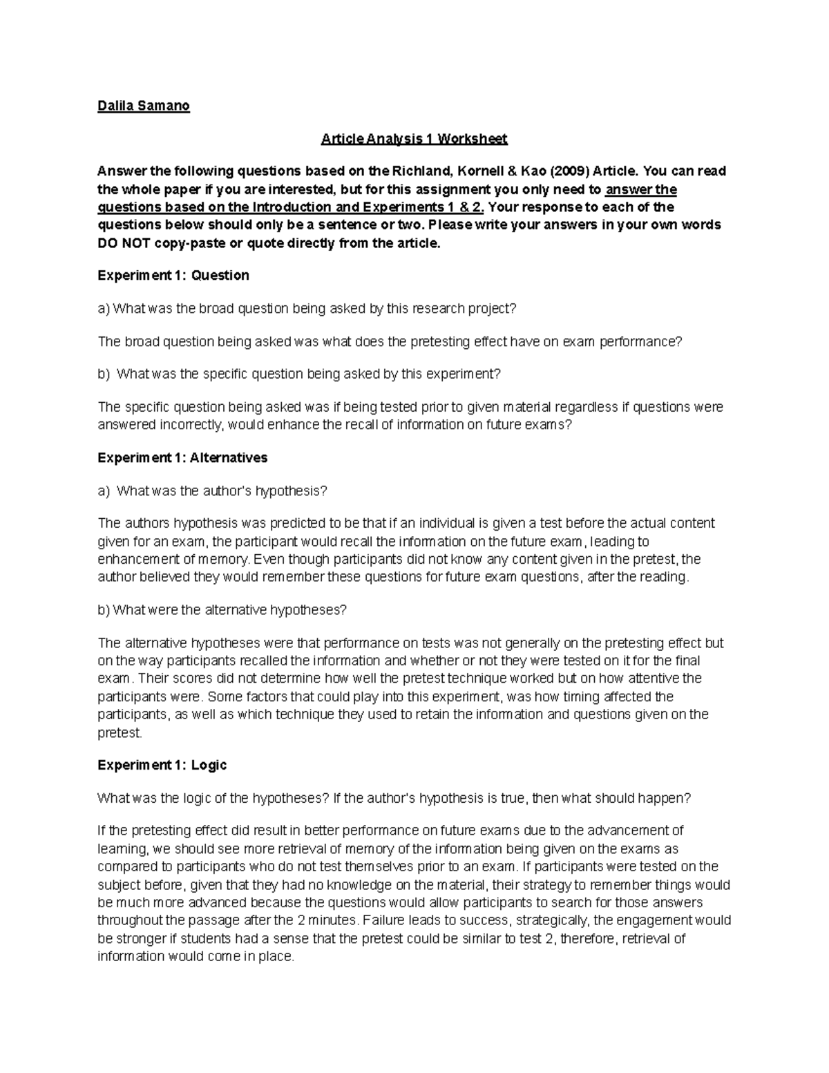 Article Analysis PSYCH10 - Dalila Samano Article Analysis 1 Worksheet ...