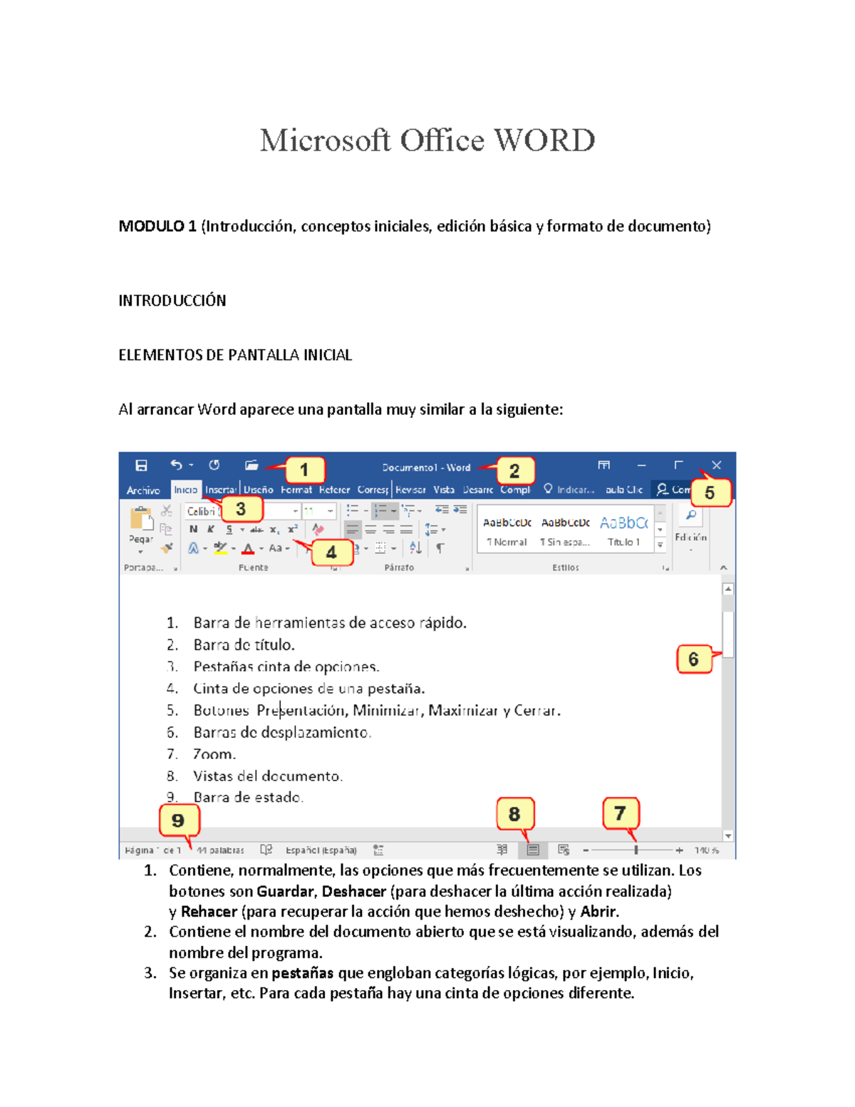 WORD - BREVE DOCUMENTO DE WORD - Microsoft Office WORD MODULO 1 ...
