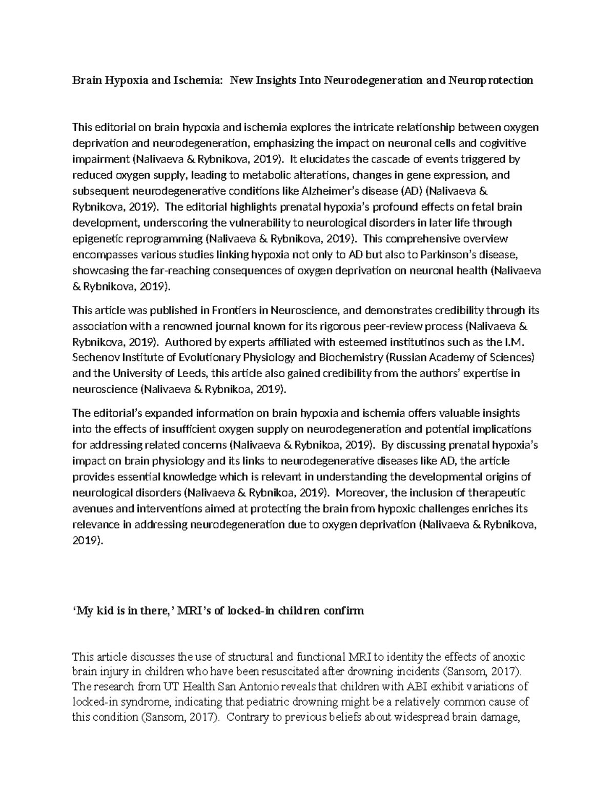Capstone week 4 - week 4 - Brain Hypoxia and Ischemia: New Insights Into Neurodegeneration and ...