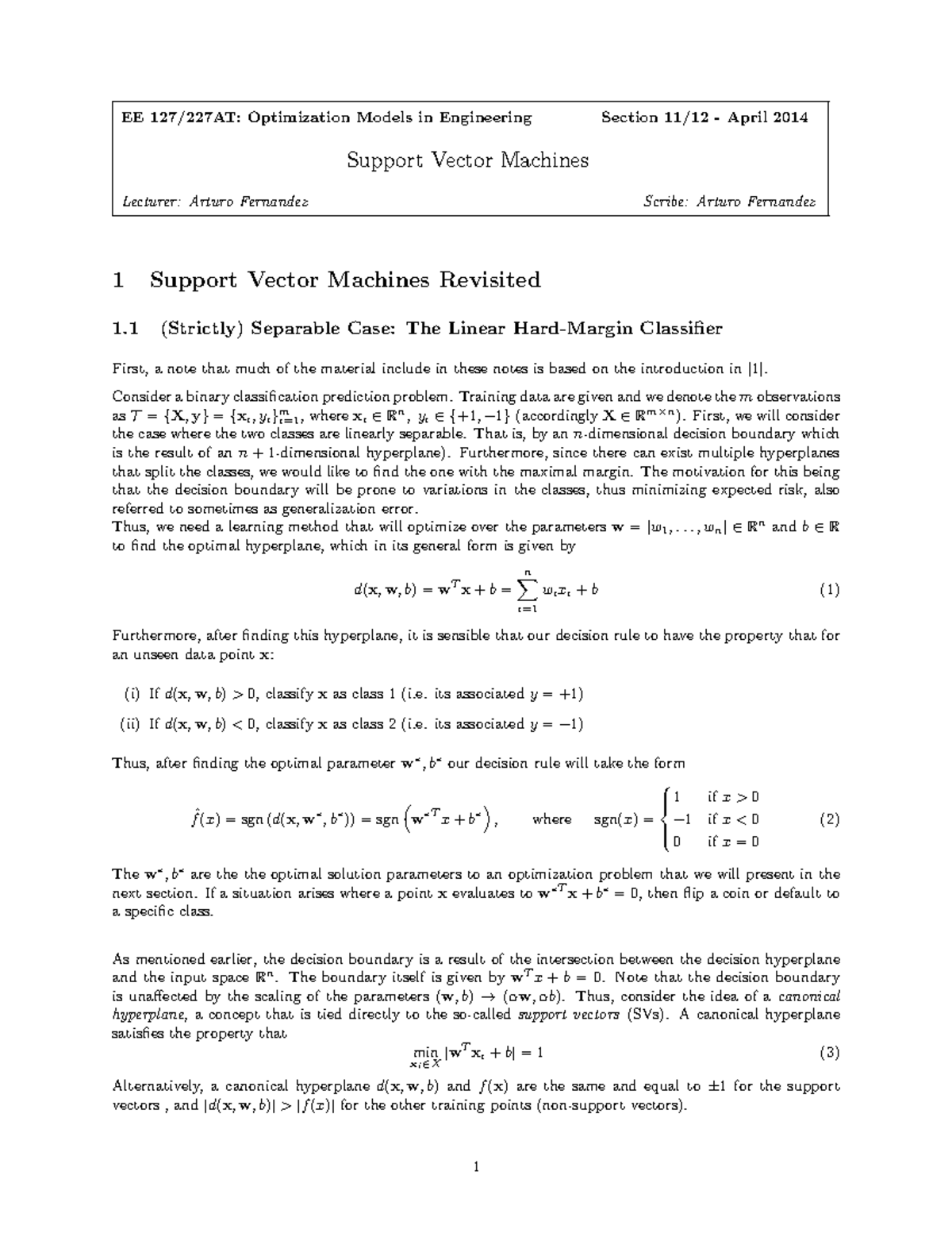 Support vector machines - Consider a binary classification prediction problem. Training data are ...