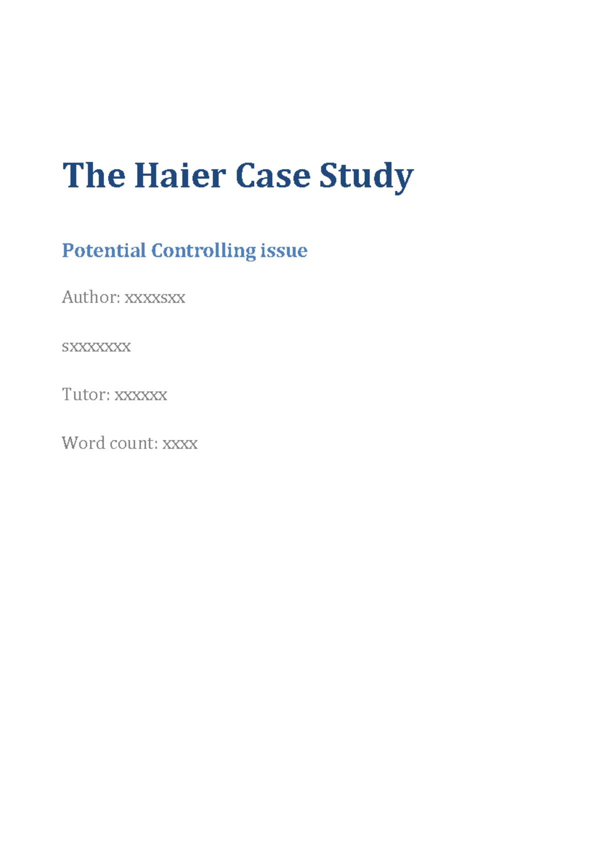 IBA distinction example - The Haier Case Study Potential Controlling ...