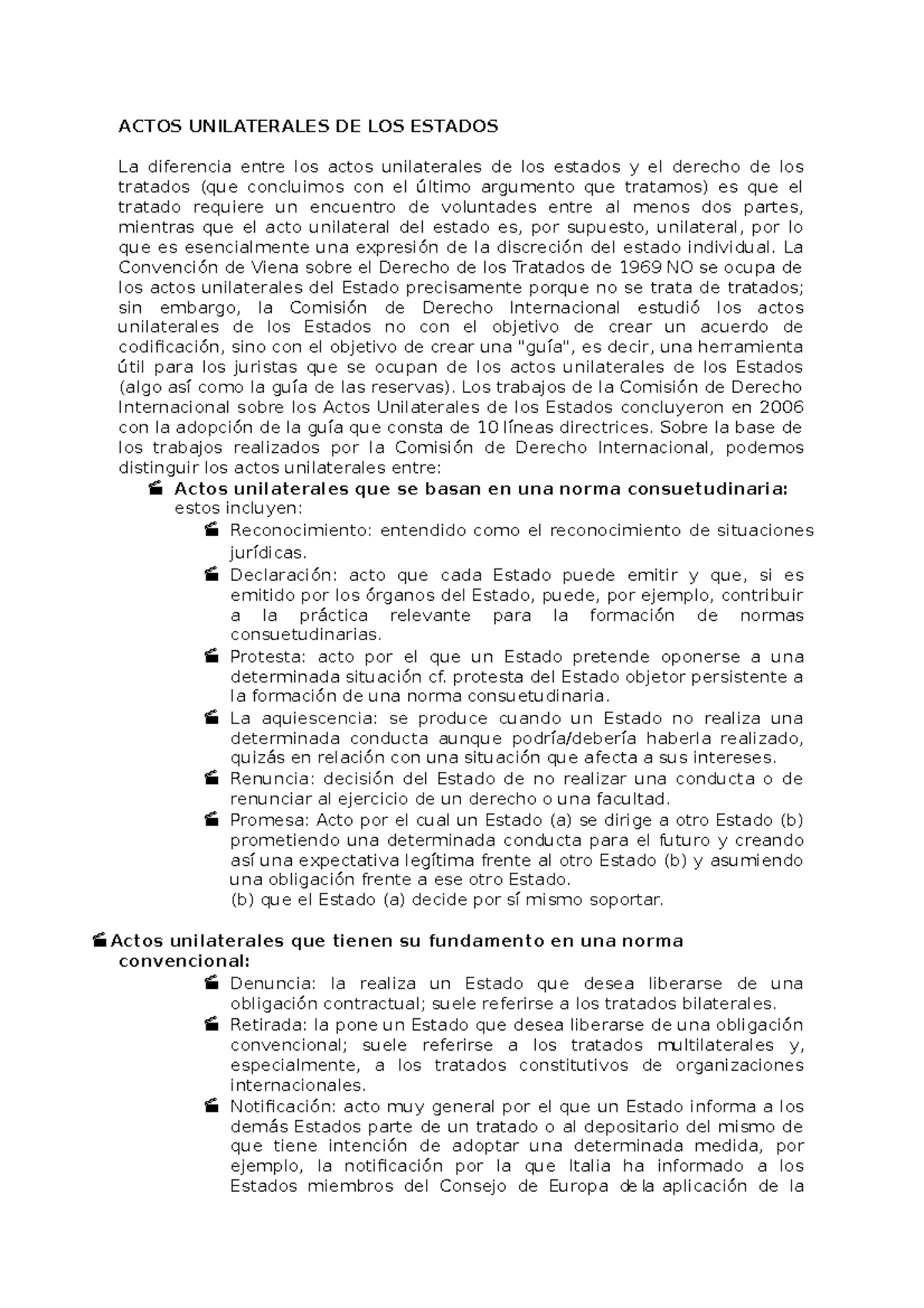 Derecho Internacional 10 - ACTOS UNILATERALES DE LOS ESTADOS La ...