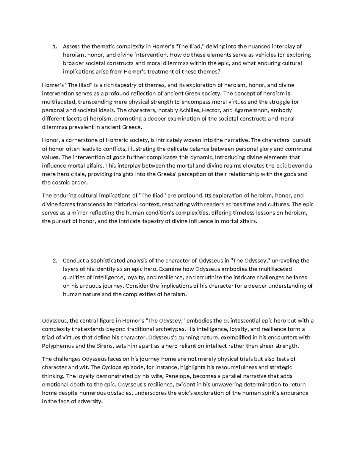 IA 67 Extra Credit - Assess the thematic complexity in Homer's "The ...