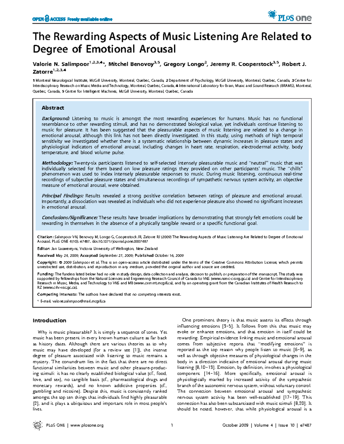 The Rewarding Aspects of Music Listening Are Related to Degree of ...