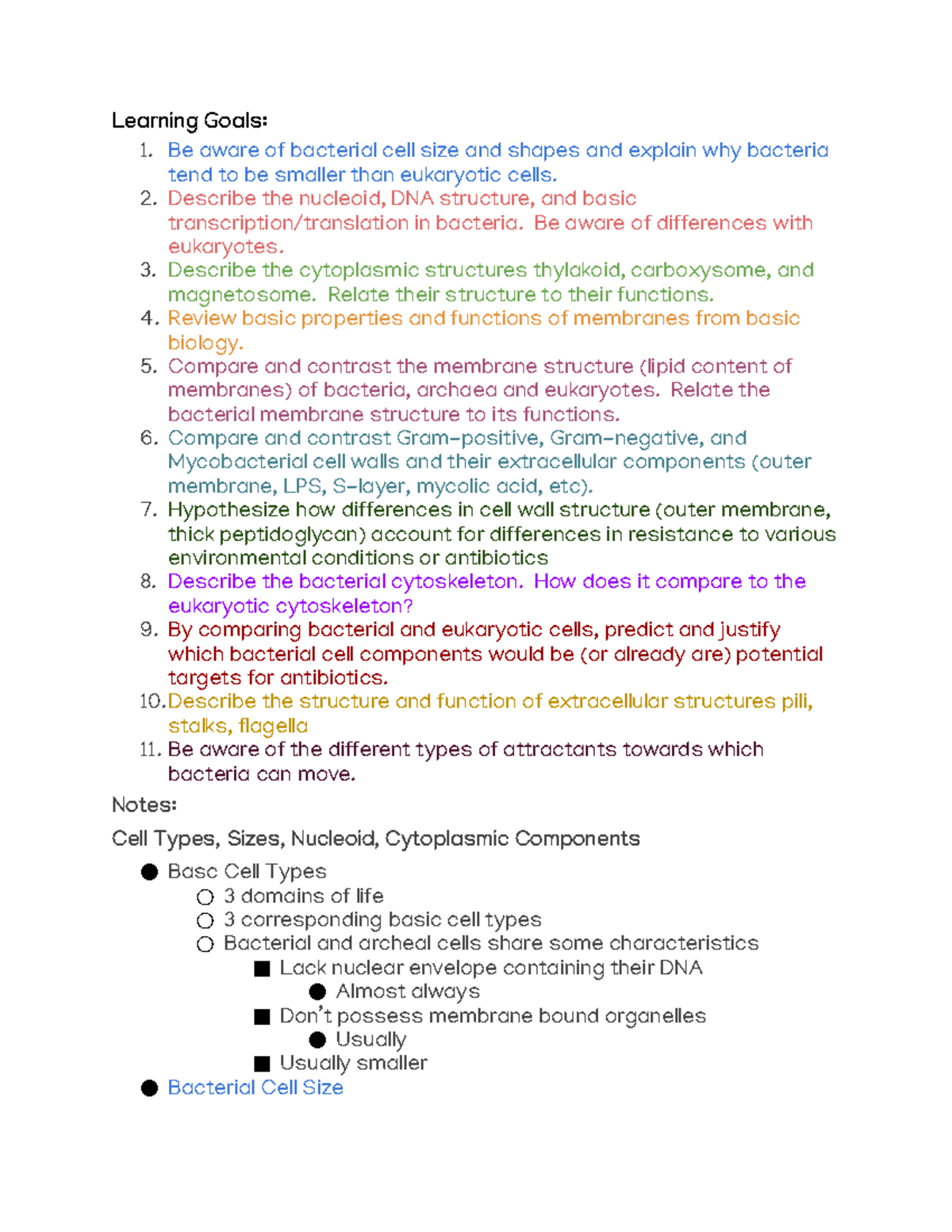 Lecture 2- The Bacterial Cell - Learning Goals: Be aware of bacterial ...