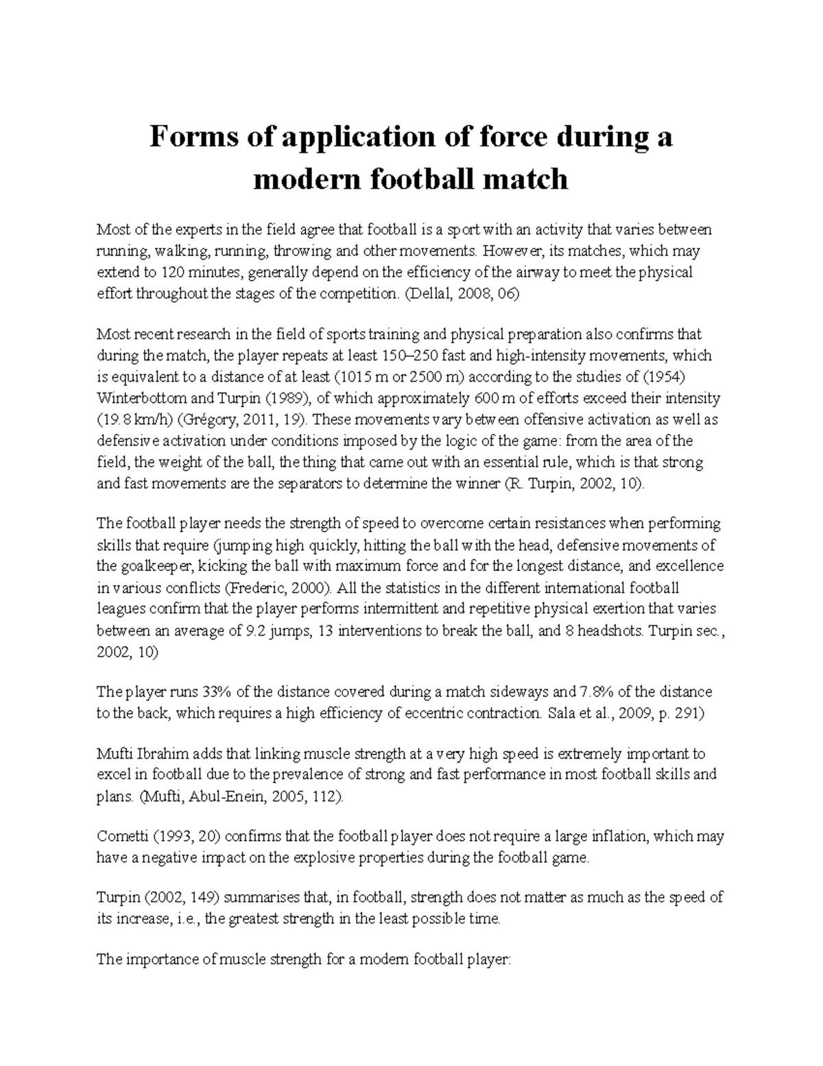 Forms of application of force during a modern football match - However ...