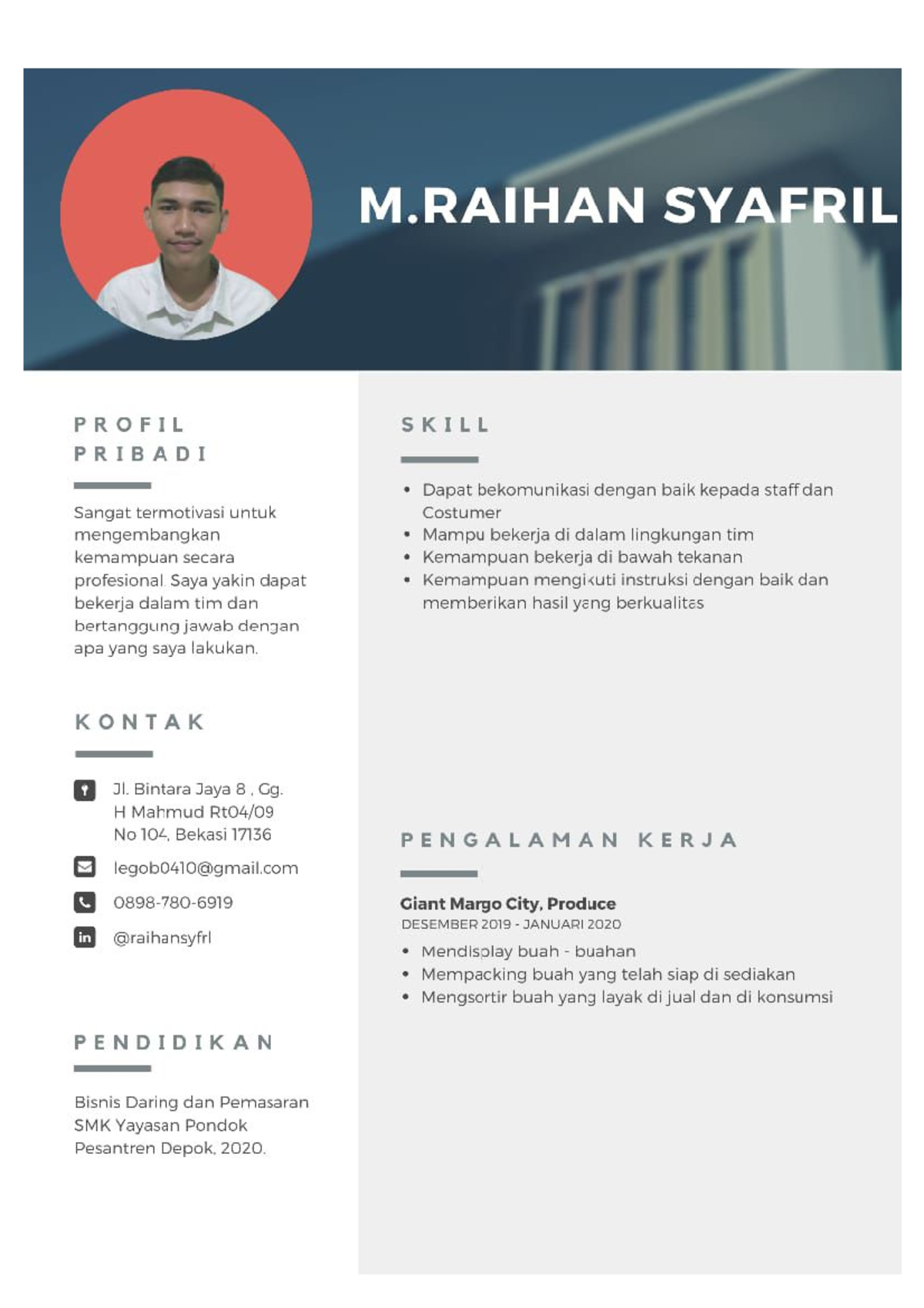 CV Raihan - contoh cv - Dasar Akuntansi - Studocu