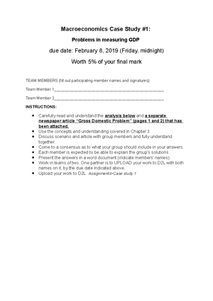Macroeconomics Case study 1 Problems in measuring GDP FALL 2022 ...