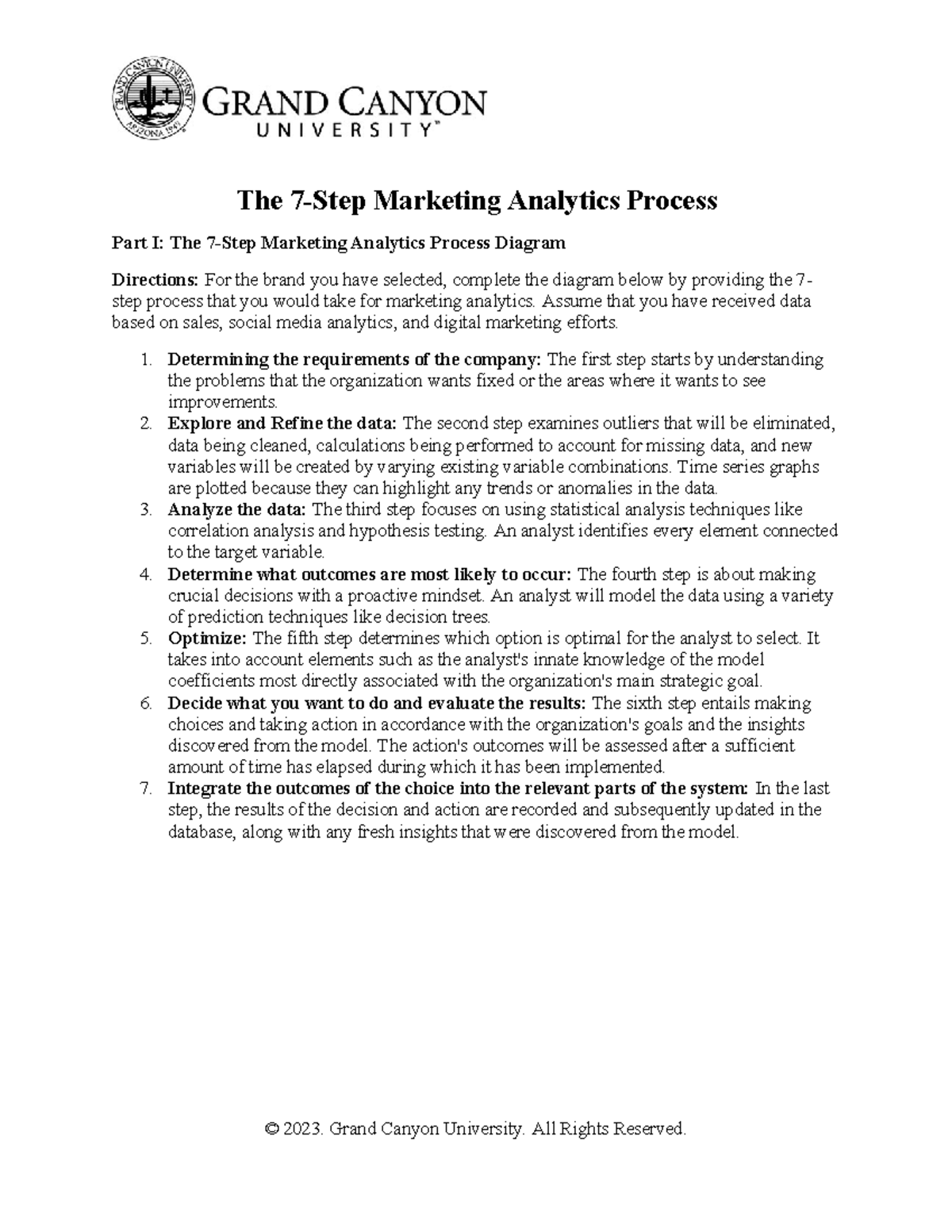Seven-Step Assignment GAV - The 7-Step Marketing Analytics Process Part ...