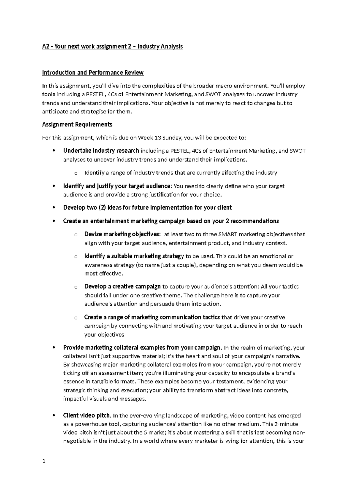 A2 - TASK Sheet Festivals - A2 - Your next work assignment 2 – Industry ...