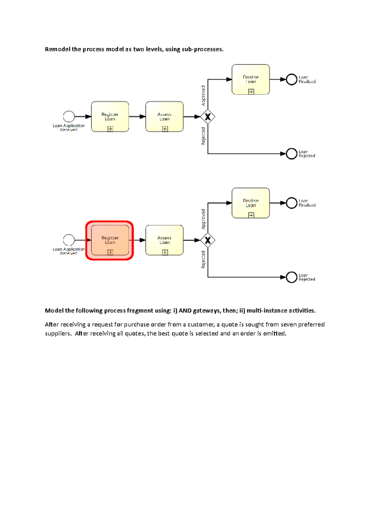 Tutorial 5 answers - IAB203 - Remodel the process model as two levels, using sub-processes ...