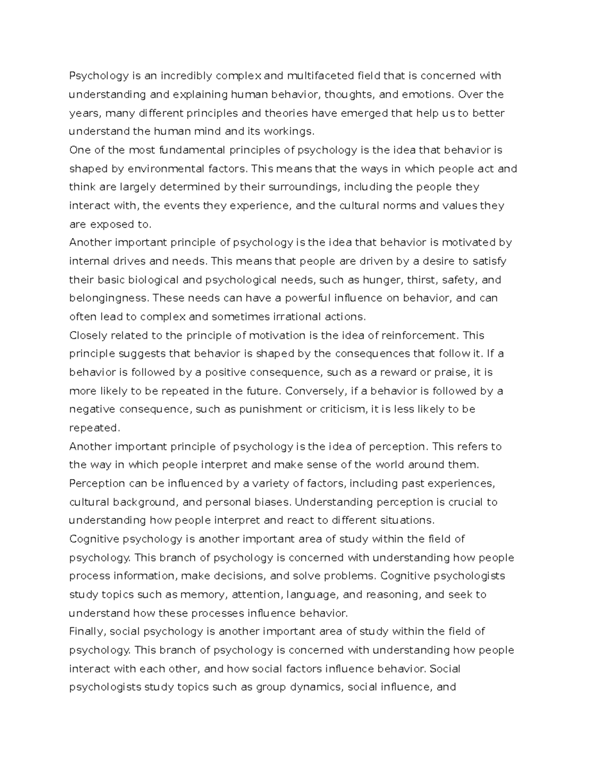 Principles of AP Psycology - Psychology is an incredibly complex and ...