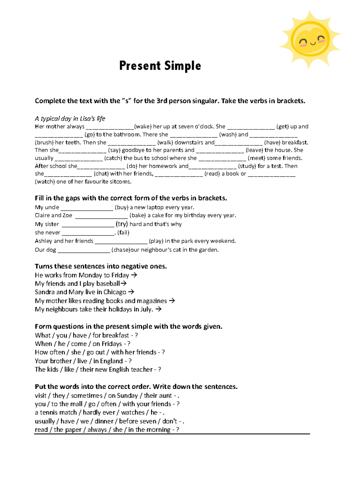 Present simple FICHA DE EJERCICIOS - Present Simple Complete the text ...