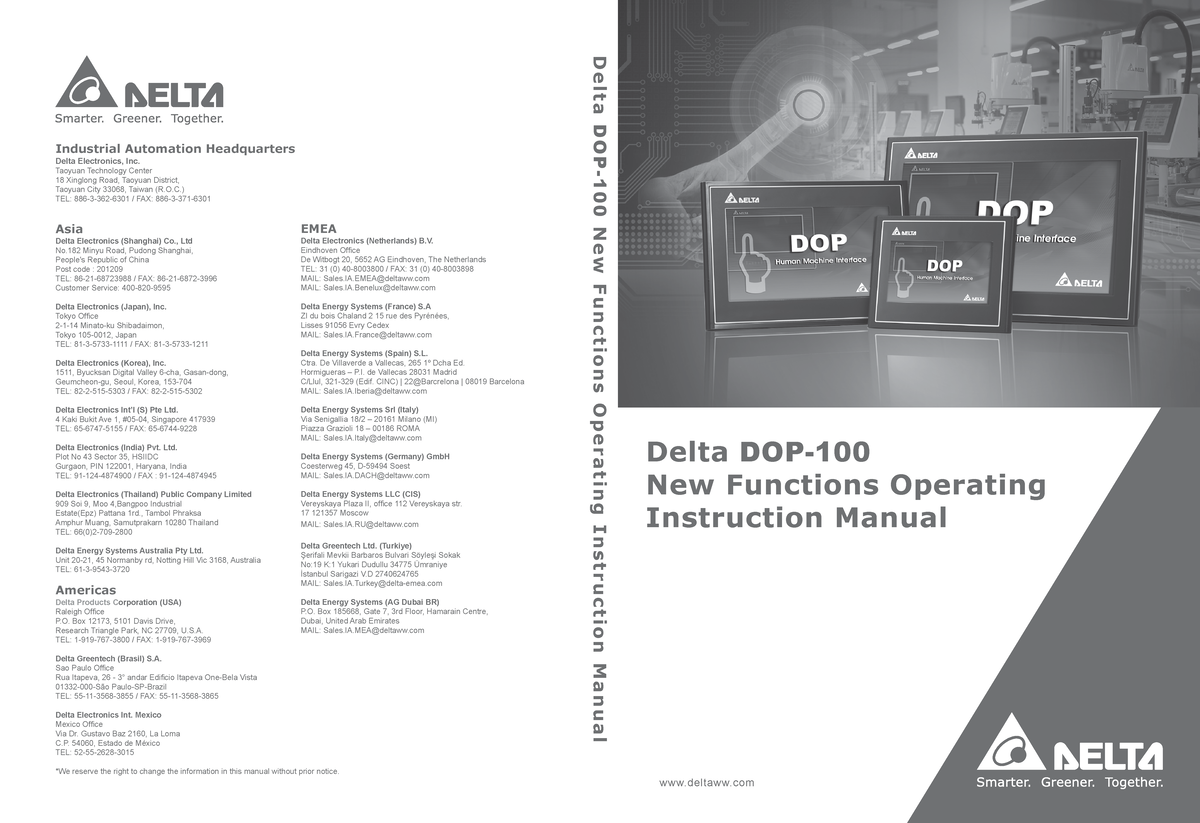 4569499 1 Delta IA-HMI DOP-100 I E - deltaww Delta DOP- New Functions Operating Instruction ...
