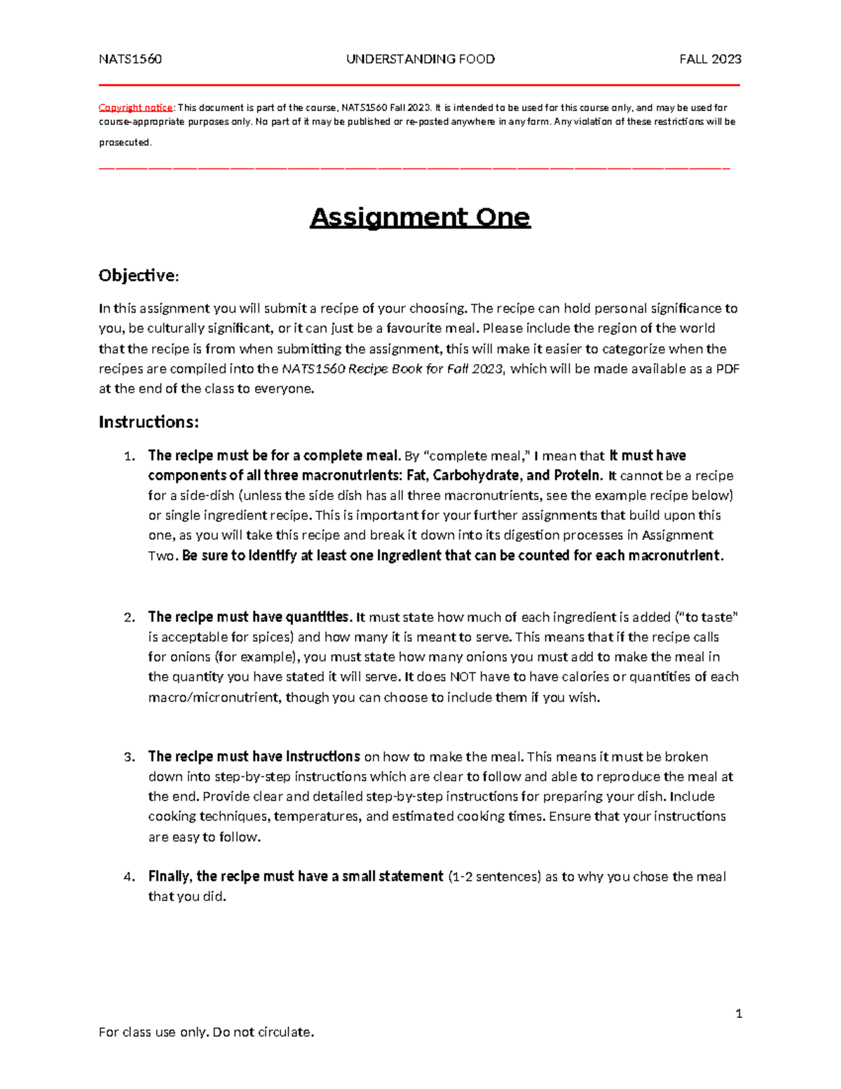 NATS1560 Recipe Assignment - - Studocu