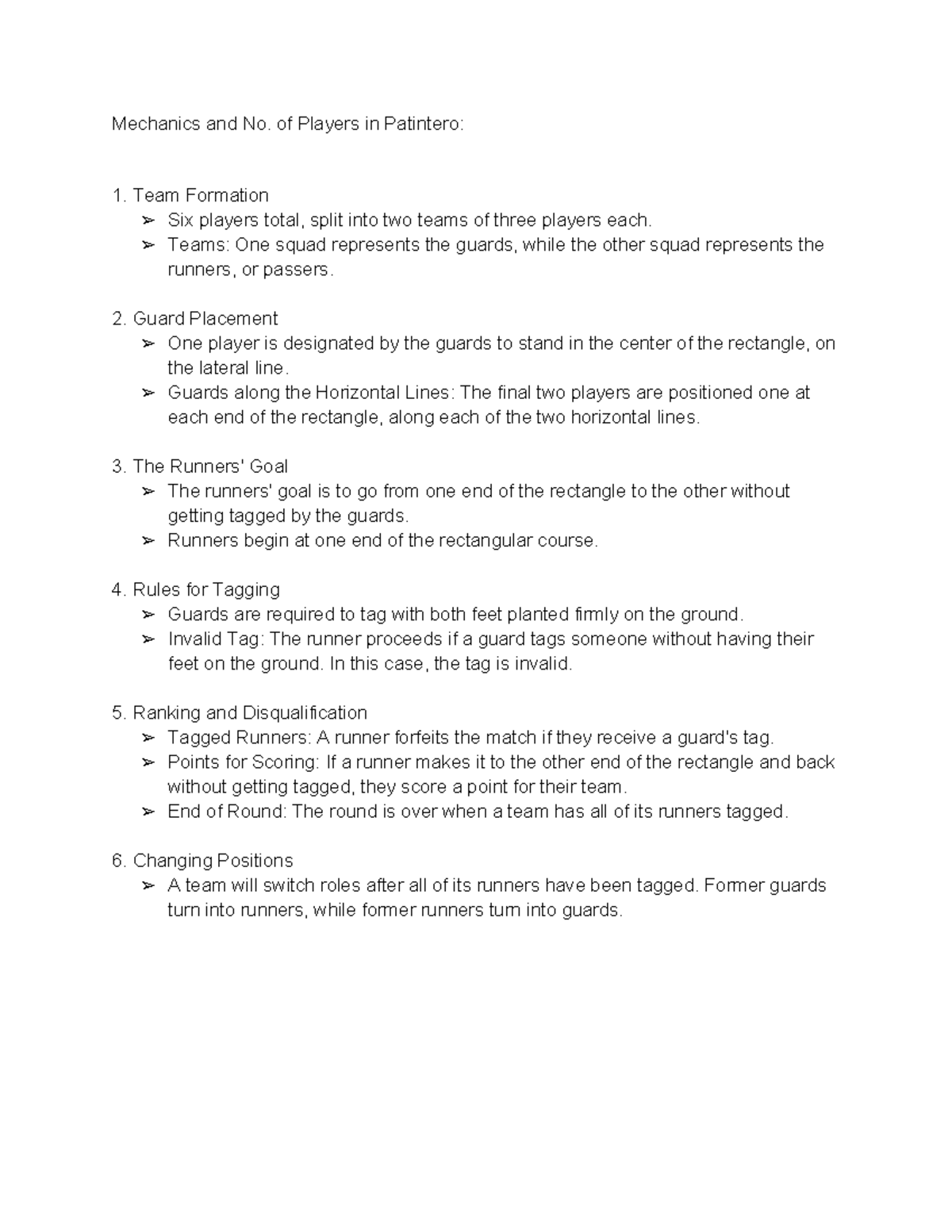 Mechanics and No. of Players in Patintero - Mechanics and No. of ...