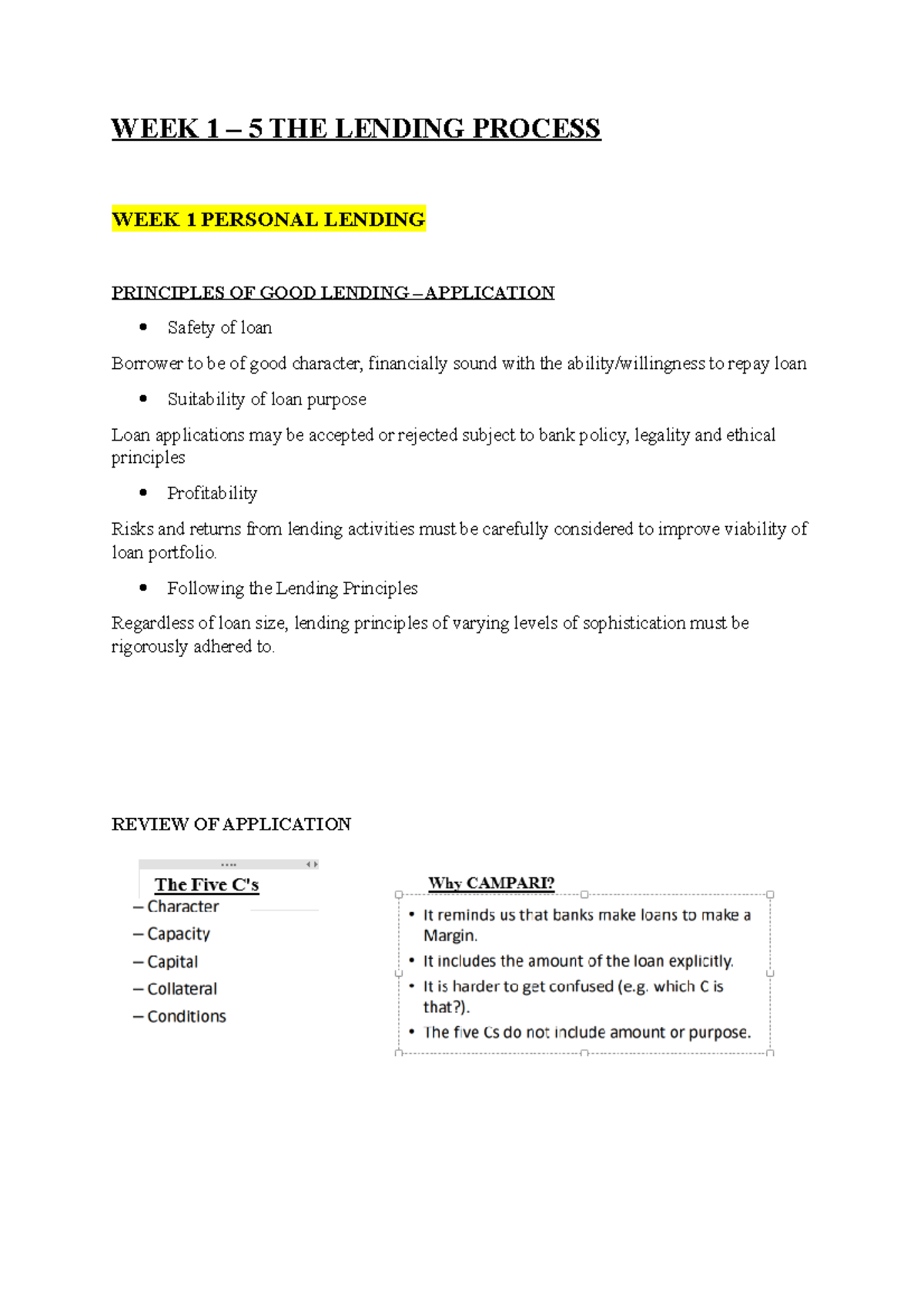 WEEK 1 Personal Lending - WEEK 1 – 5 THE LENDING PROCESS WEEK 1 ...