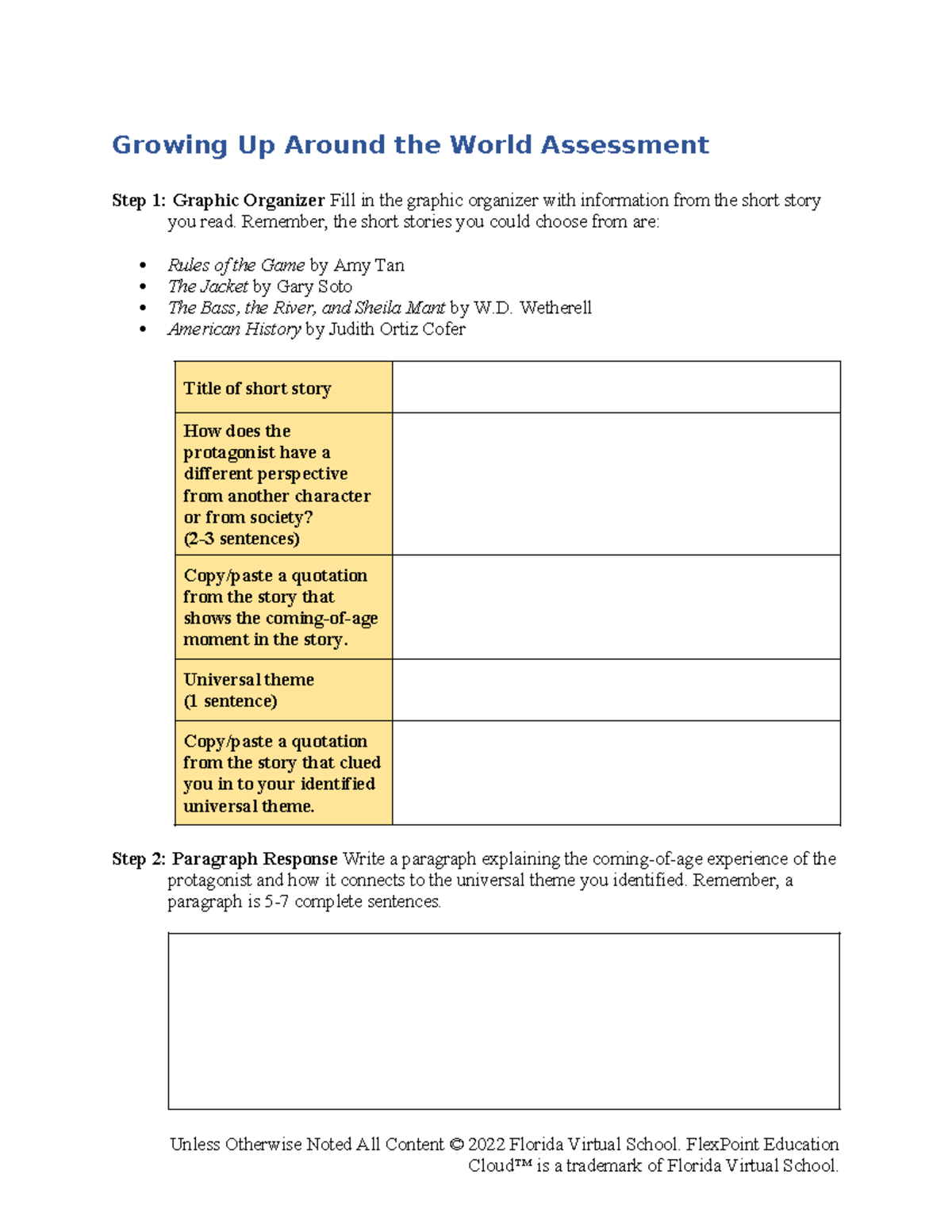 Growing up around the world rubric - Growing Up Around the World ...