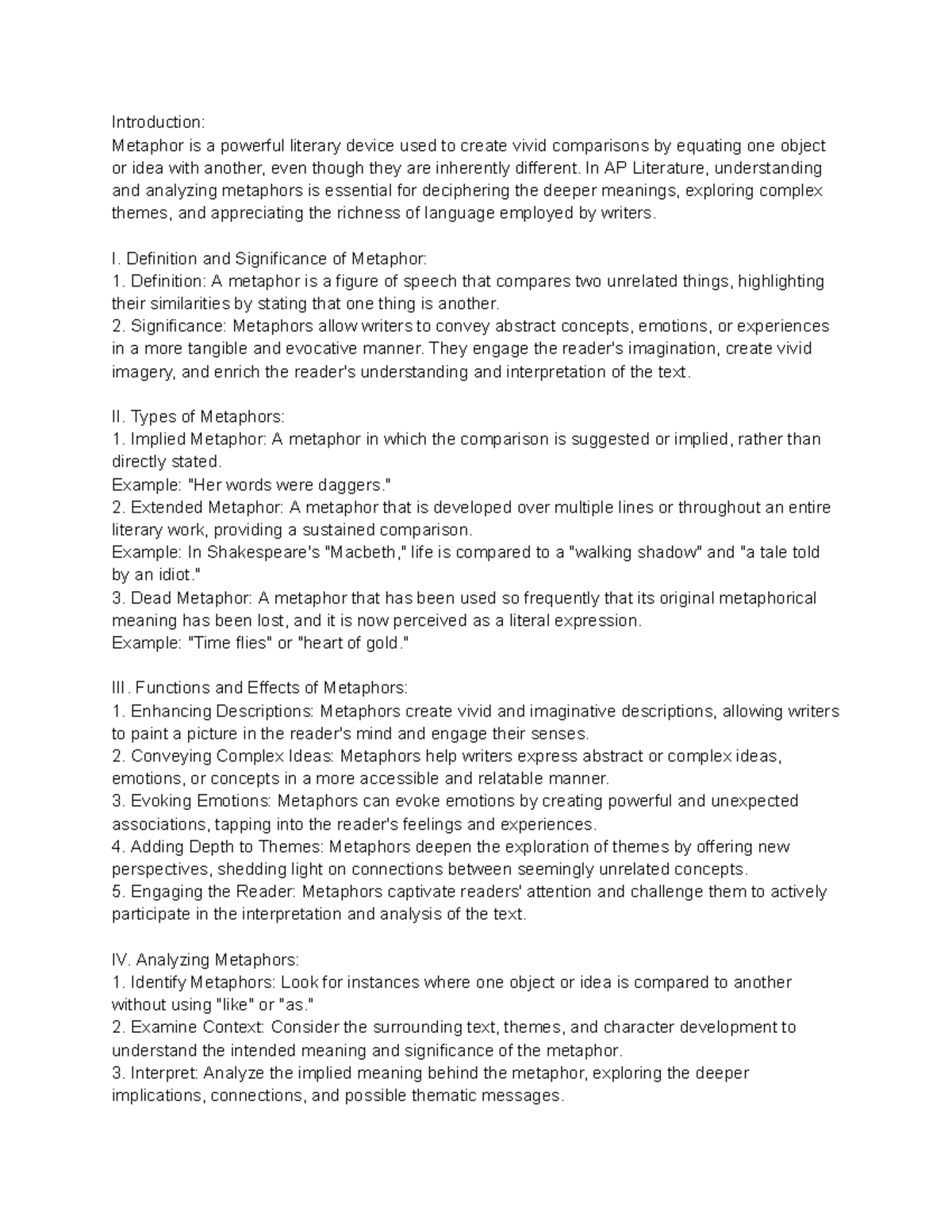 Metaphor in AP Literature - Introduction: Metaphor is a powerful ...