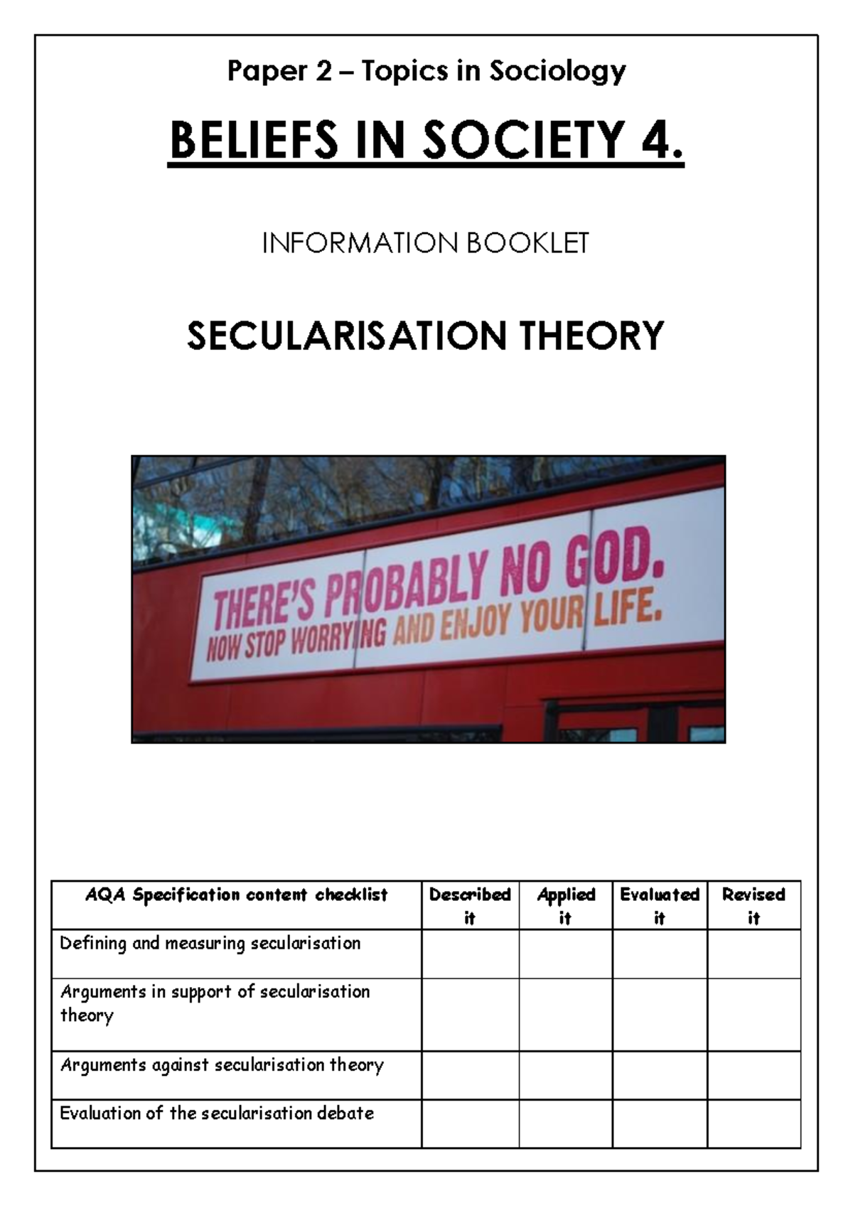 12 Beliefs-IN- Society-4- Secularisation - Paper 2 – Topics in ...