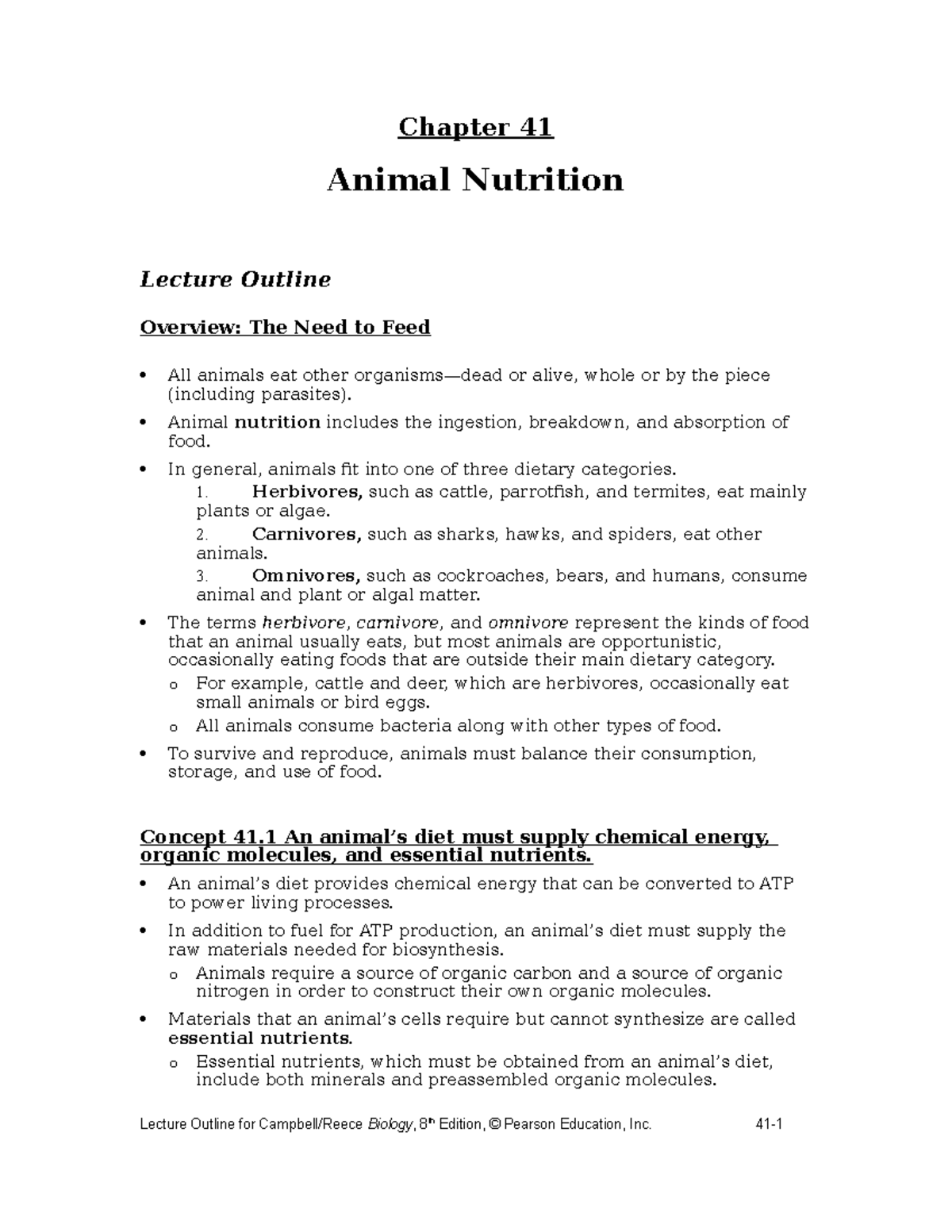 41 Detail Lect Out - chapter 42 notes - Chapter 41 Animal Nutrition ...