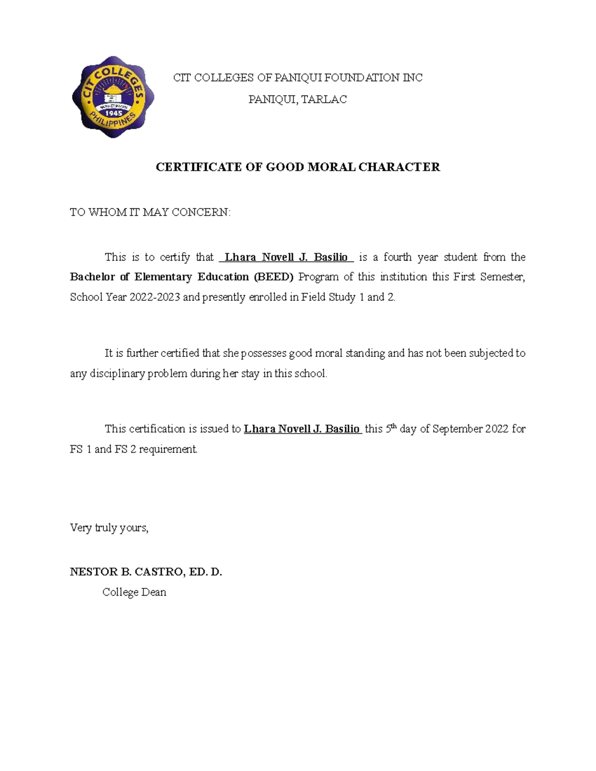 GOOD Moral Fidnc PANIQUI TARLAC CERTIFICATE OF GOOD MORAL good-moral-fidnc-paniqui-tarlac-certificate-of-good-moral