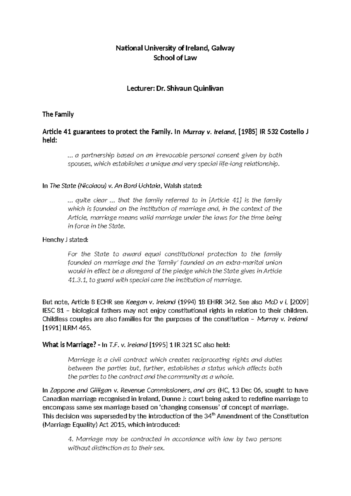 Family - constitutional - National University of Ireland, Galway School ...