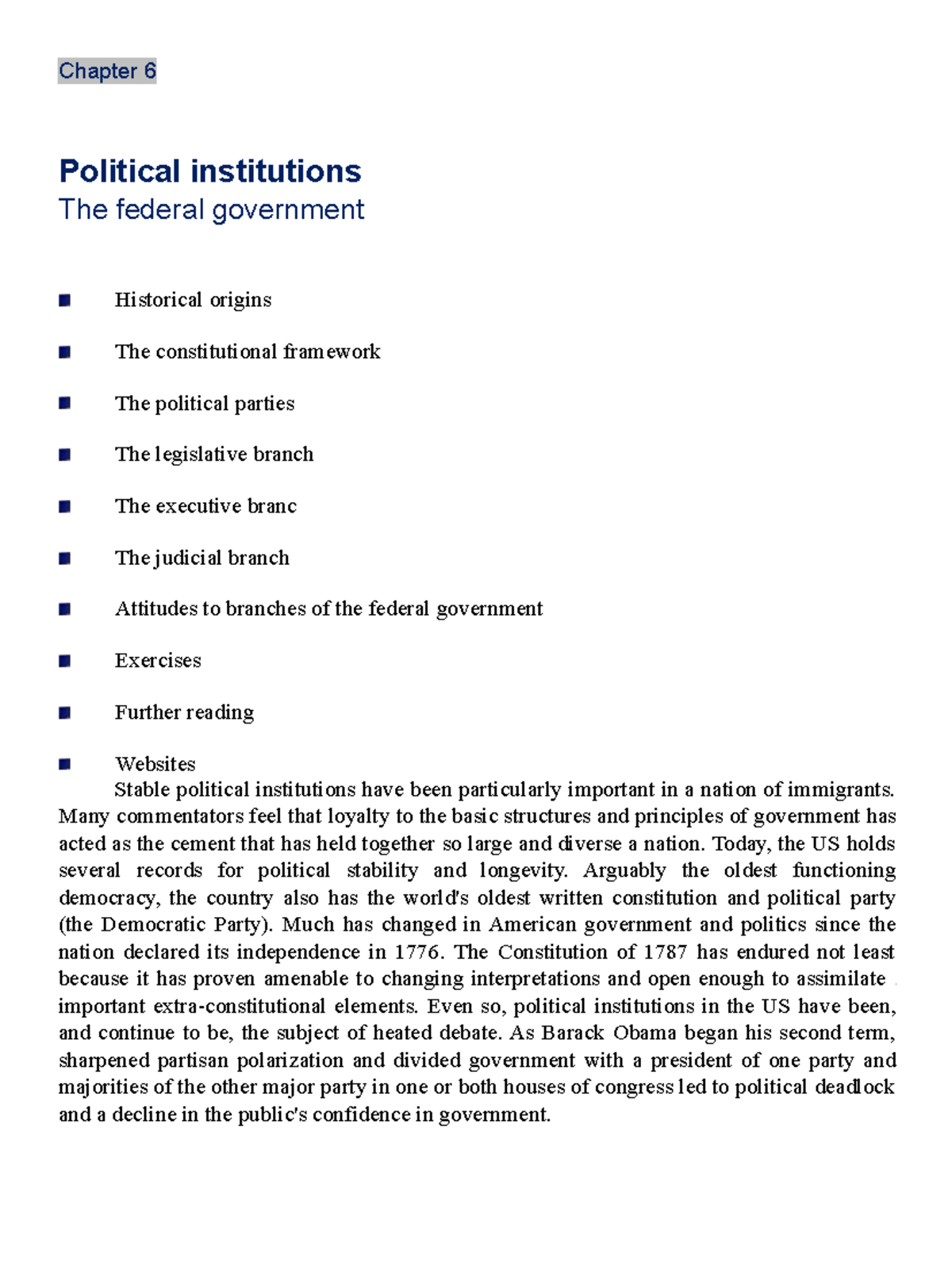 UNIT 3. Political Institutions: the Federal State and Local Government ...