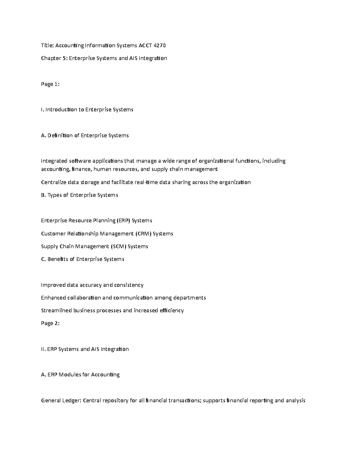 Accounting Information Systems 5 - Introduction to Enterprise Systems A ...