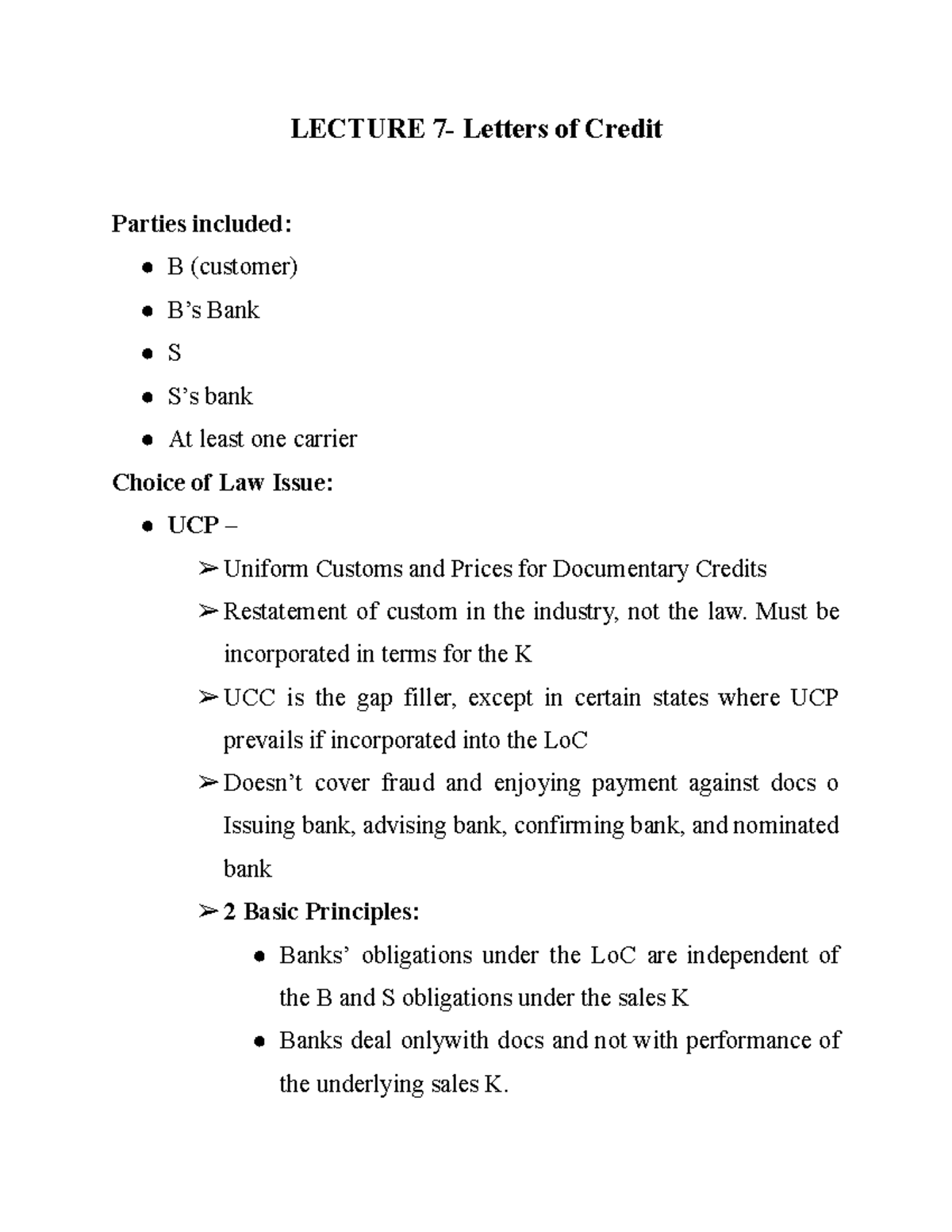 IB-7 - Lecture notes 7 - LECTURE 7- Letters of Credit Parties included ...