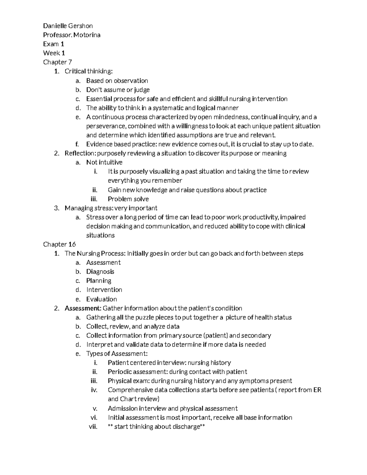 Fundamentals Exam 1 Notes 3 Danielle Gershon Professor Motorina Exam 1 Week 1 Chapter 7 1