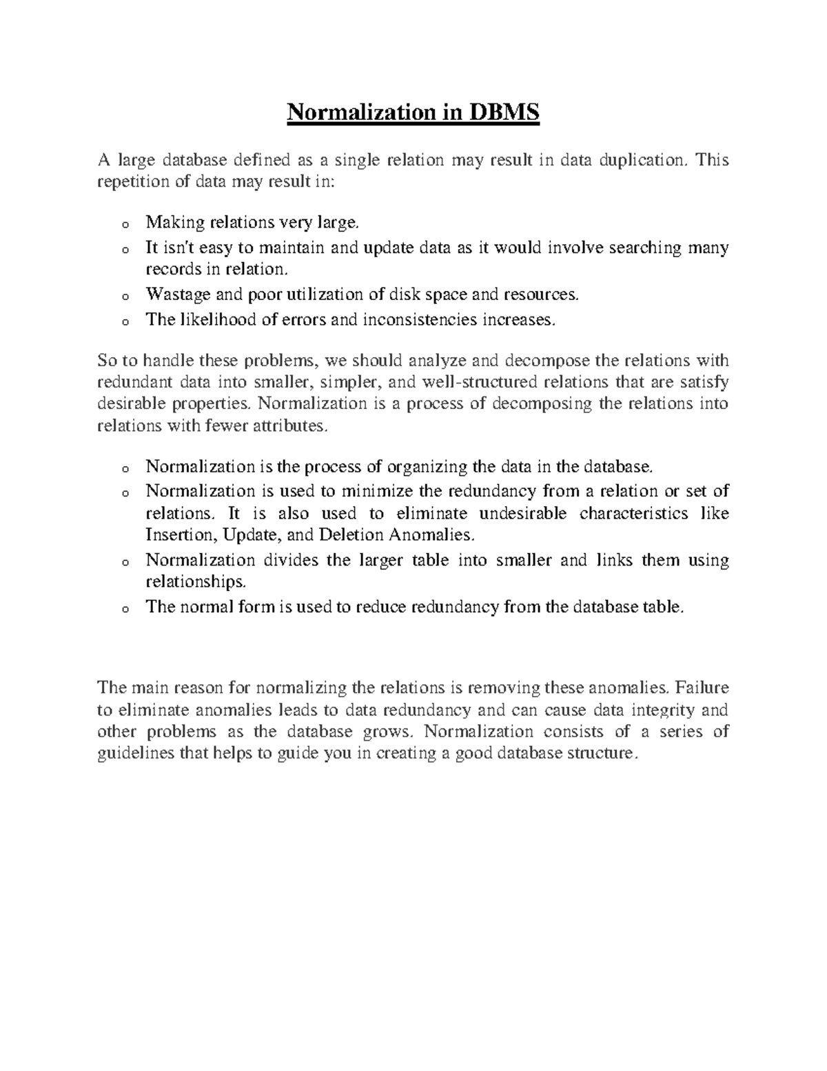 Normalization in DBMS - Erere - Normalization in DBMS A large database ...
