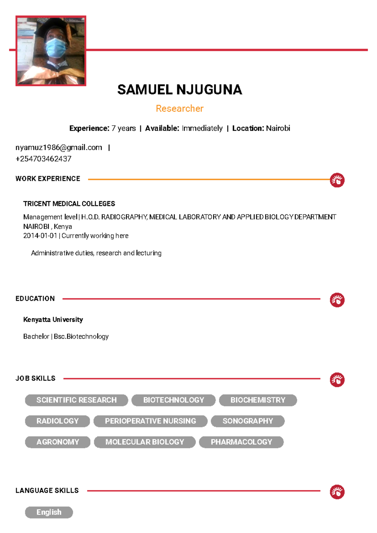 Samuel Njuguna-CV - sadasdasdagfge - SAMUEL NJUGUNA Researcher Experience: 7 years | Available ...