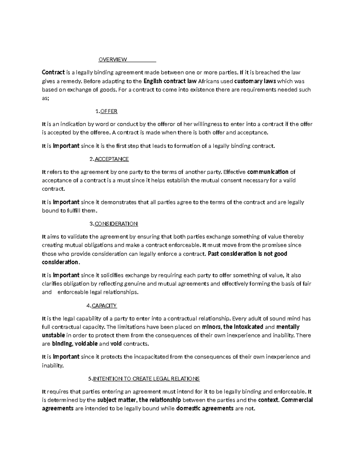 elements needed to make a contract - OVERVIEW Contract is a legally ...