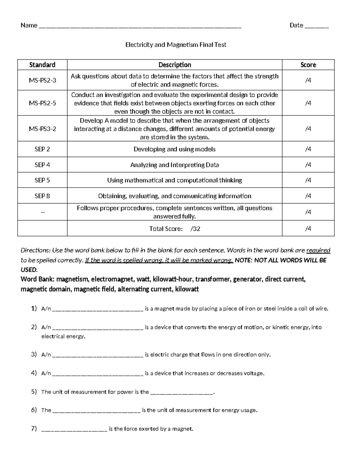 Circuits Test - Name ...
