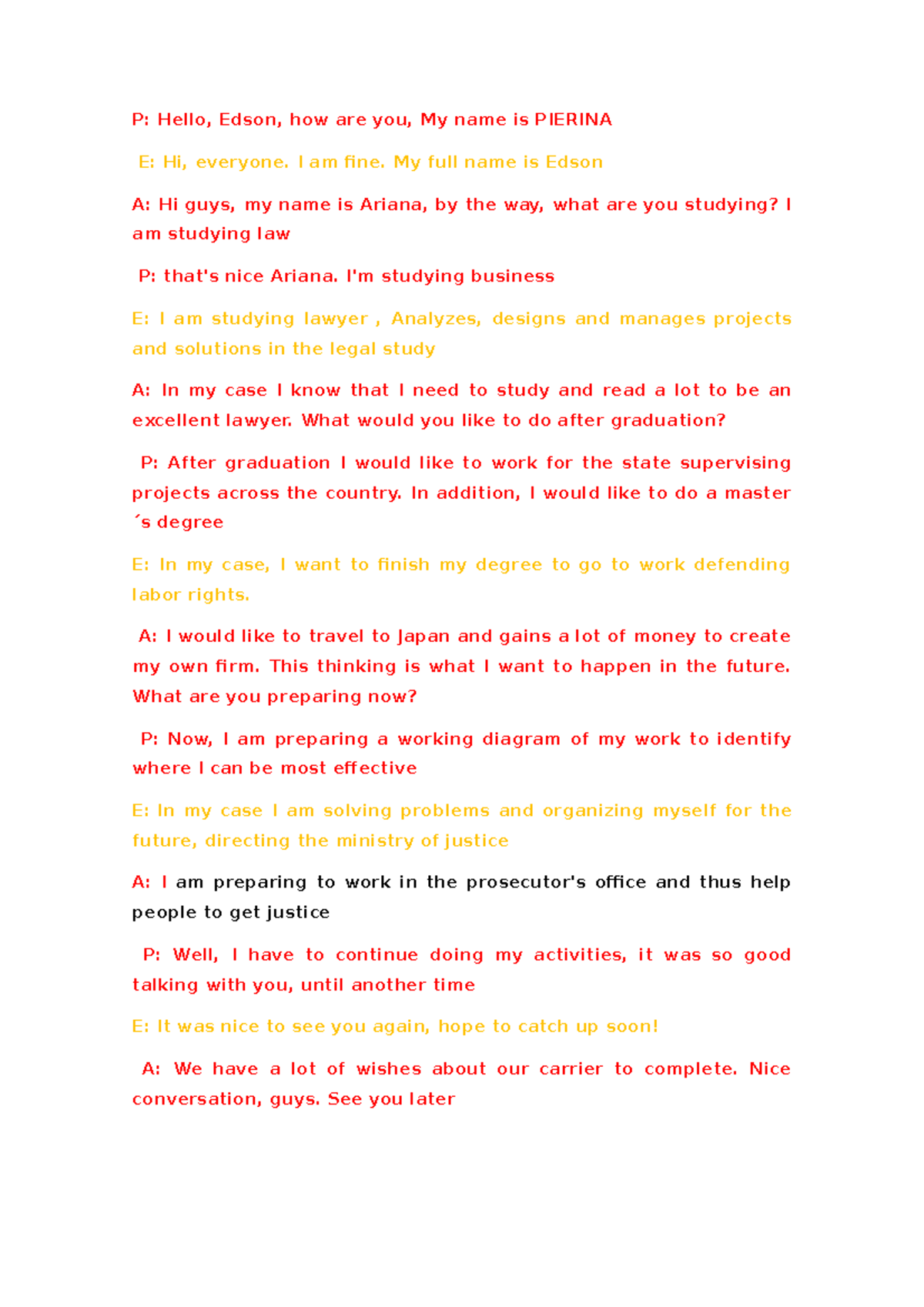 En primer lugar - Dialogo. Ac semanal del curso de inglés utp - P ...