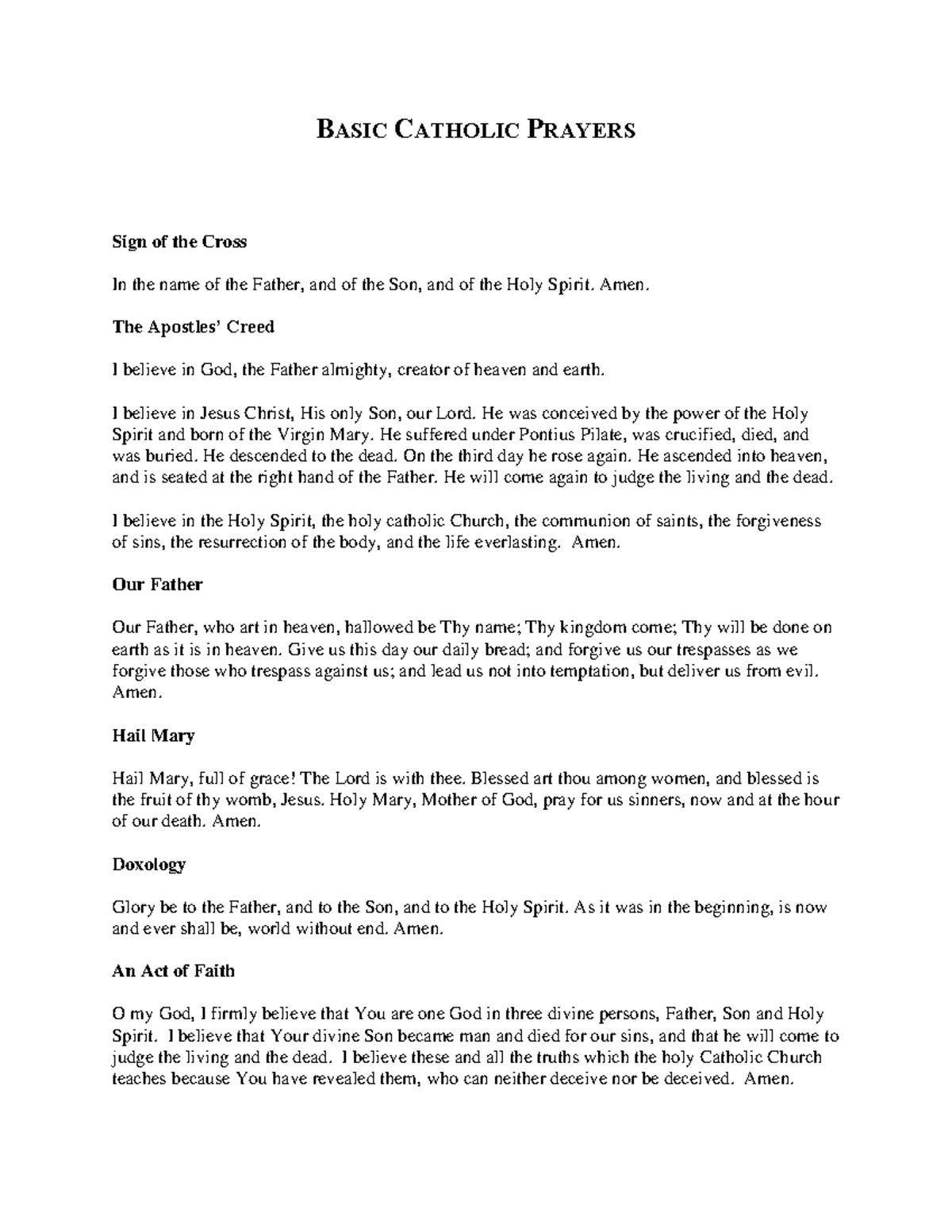 Basicprayers - catholic basic prayers - BASIC CATHOLIC PRAYERS Sign of ...