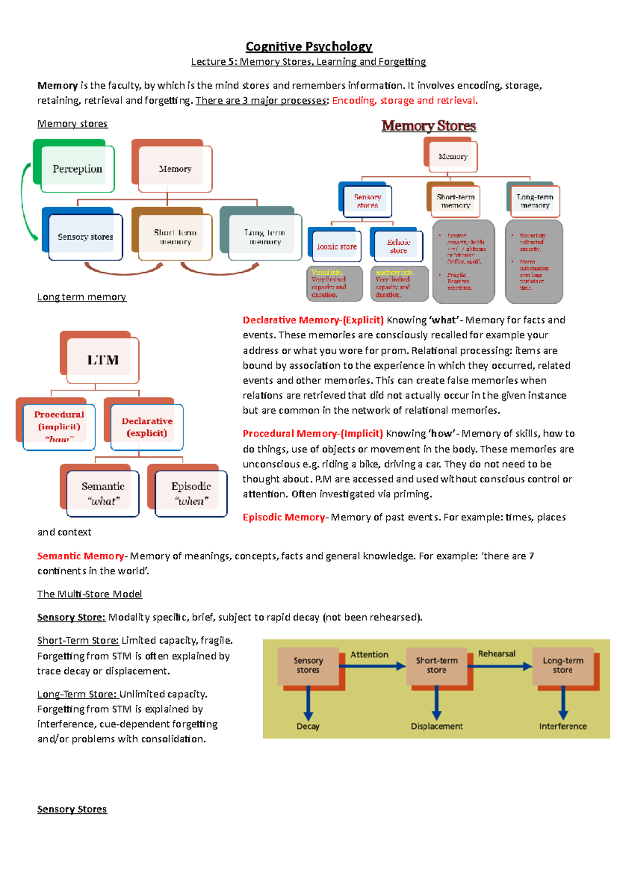 Lecture 5 - Cognitive Psychology Lecture 5: Memory Stores, Learning and ...