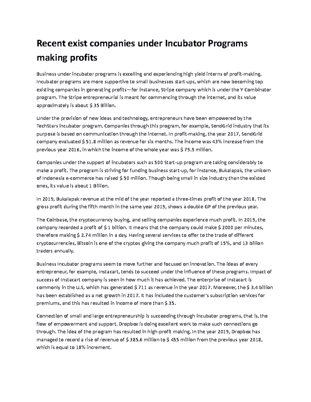 Recent exist companies under Incubator Programs - Incubator programs ...